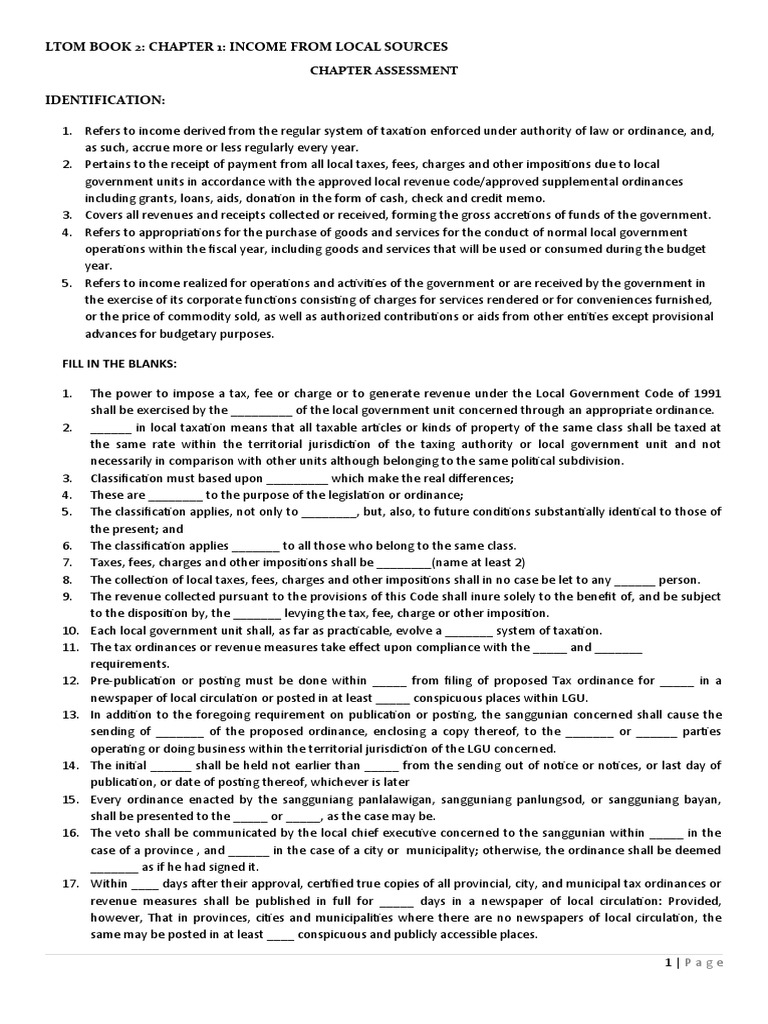 Ltom Book 2: Chapter 1: Income From Local Sources | PDF | Taxes | Policy
