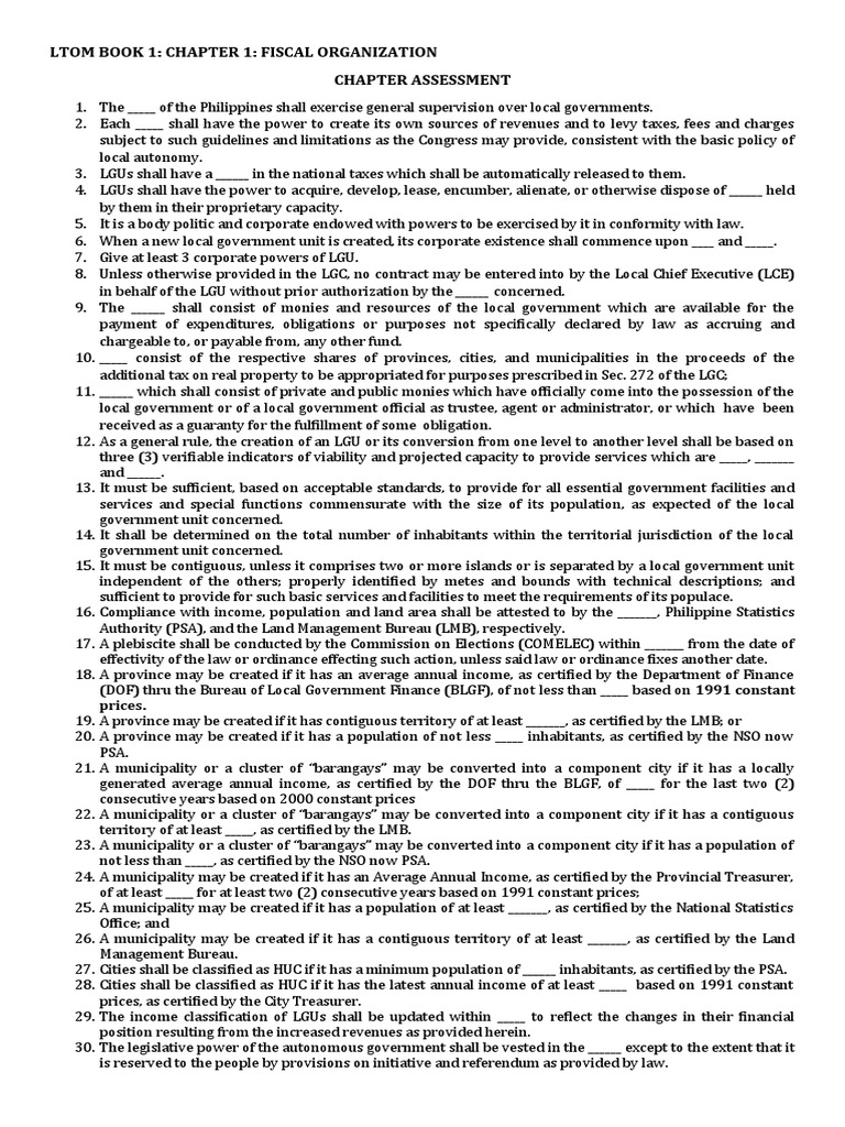 Ltom Book 1: Chapter 1: Fiscal Organization Chapter Assessment | PDF ...