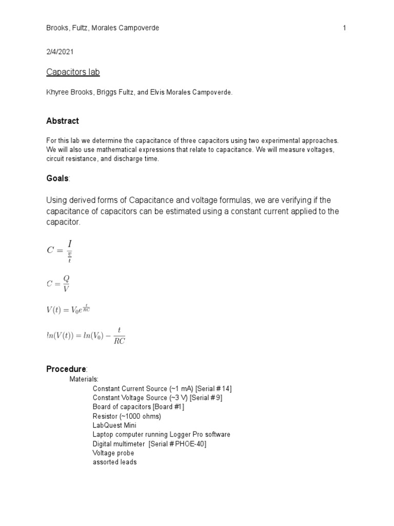 Lab 3 | PDF | Capacitor | Capacitance