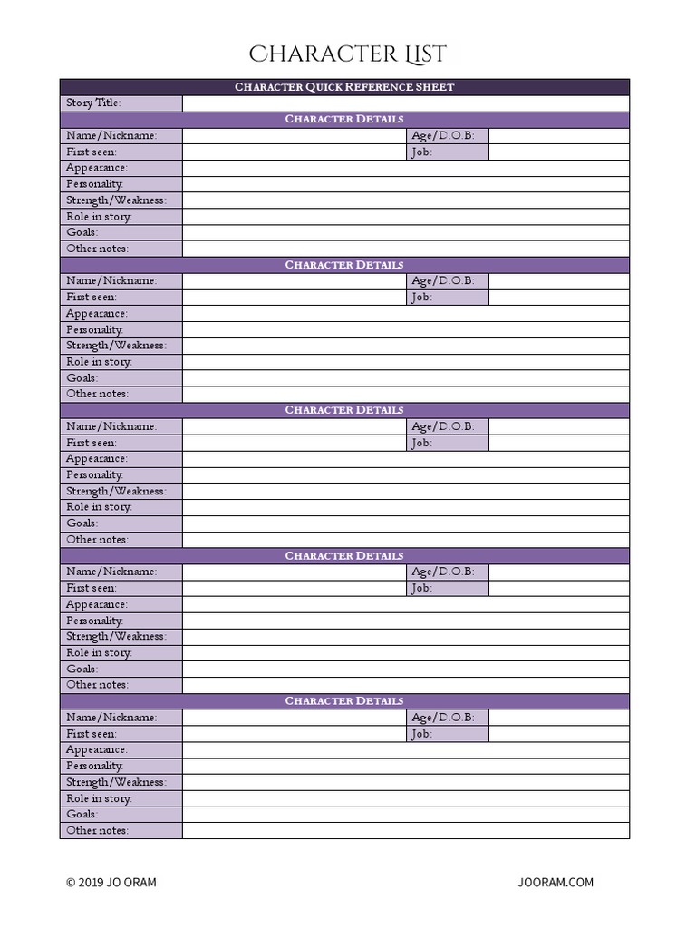 Character Reference Sheet Template | PDF | Sports & Recreation