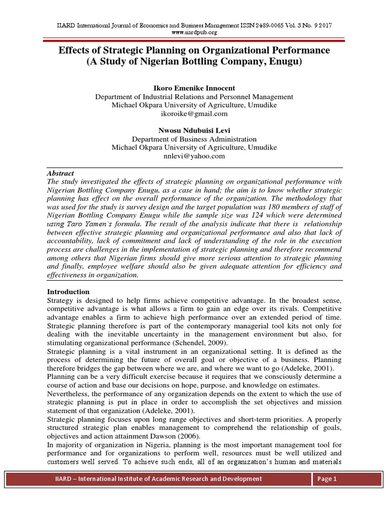 Effects of Strategic Planning | PDF | Strategic Planning ...