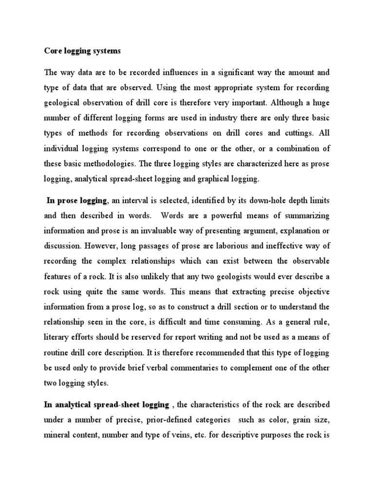 Core Logging Systems | PDF | Geology | Spreadsheet
