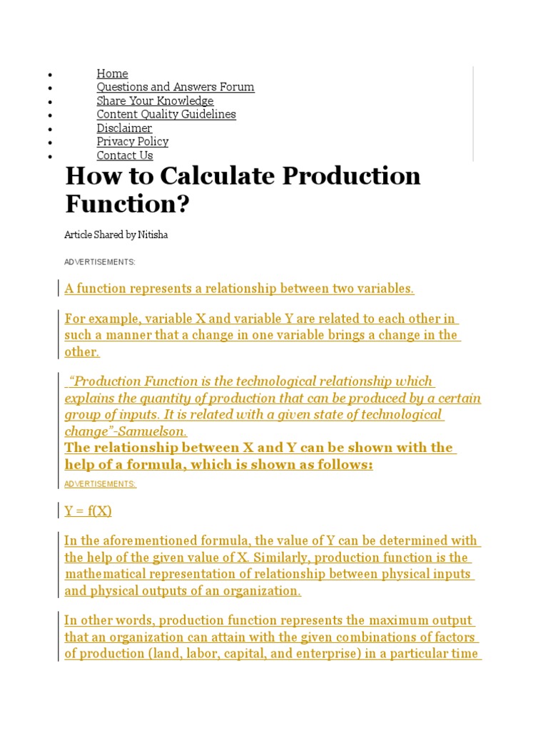 How To Calculate Production Function? | PDF | Production Function ...
