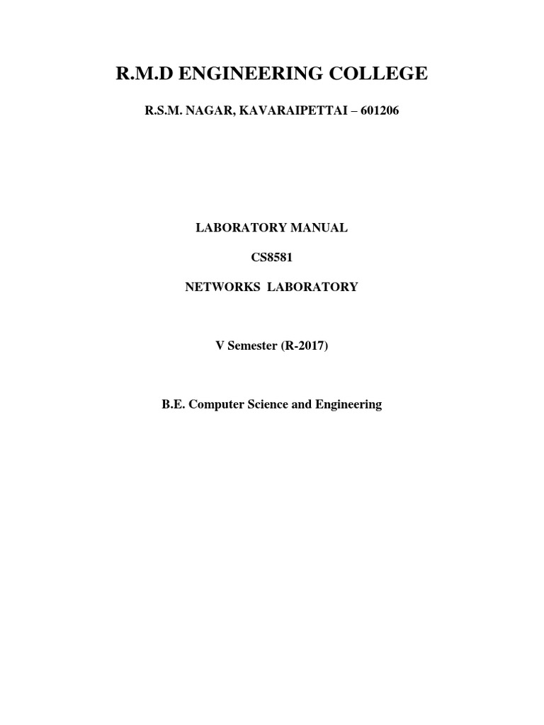 CS8581 Networks Lab Manual (R2017) | PDF | Port (Computer Networking ... CS8581 Networks Lab Manual (R2017) | PDF | Port (Computer Networking ...