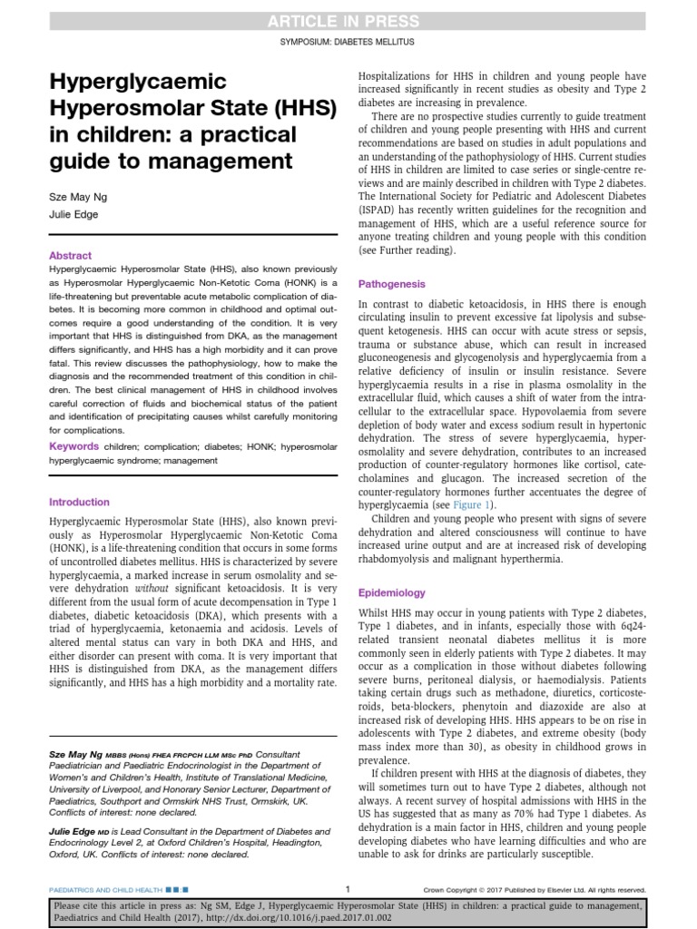 Hyperglycaemic Hyperosmolar State (HHS) in Children: A Practical Guide ...