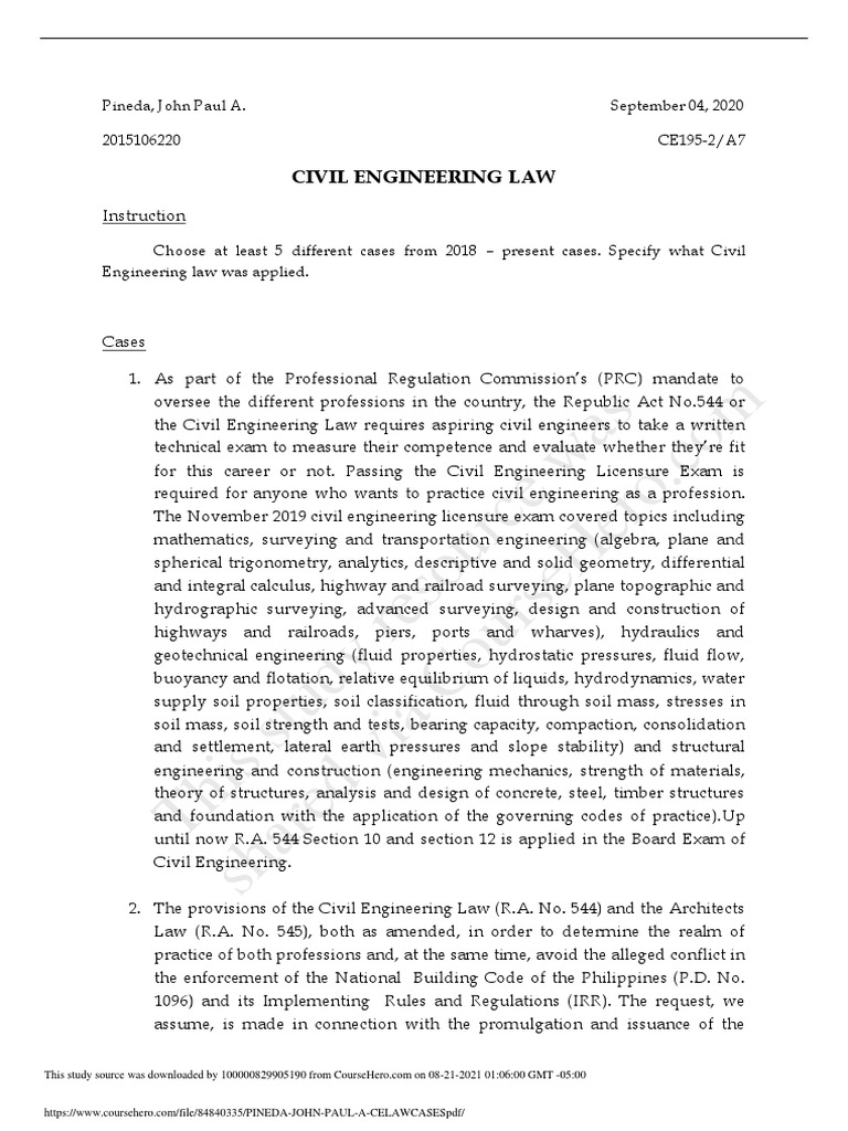 This Study Resource Was: Civil Engineering Law | PDF | Civil ...