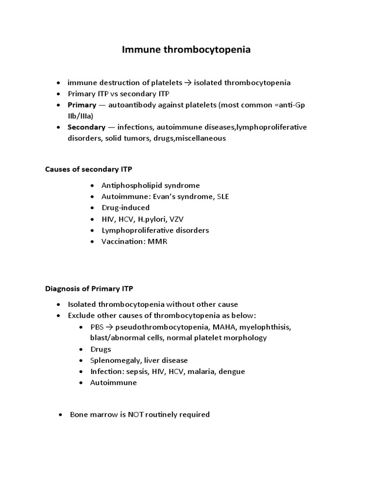 Immune Thrombocytopenia: Causes of Secondary ITP | PDF | Medical ...