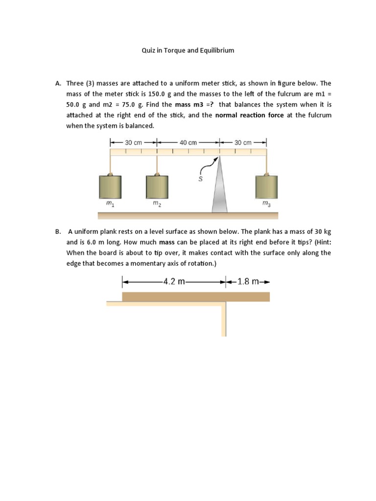 Worksheet in Torque and Equilibrium 2 | PDF