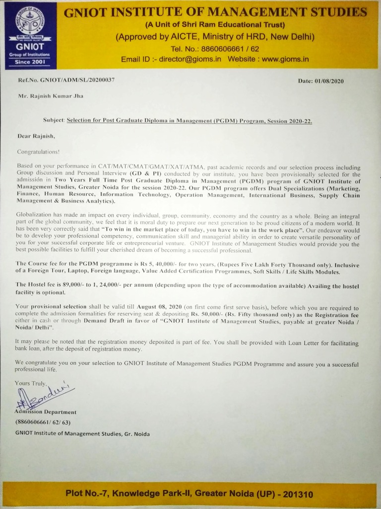 Selection Letter | PDF