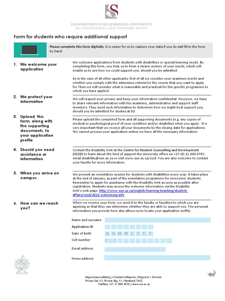 Student Support Form 2022 (E-Fill) | PDF | Disability | University And ...