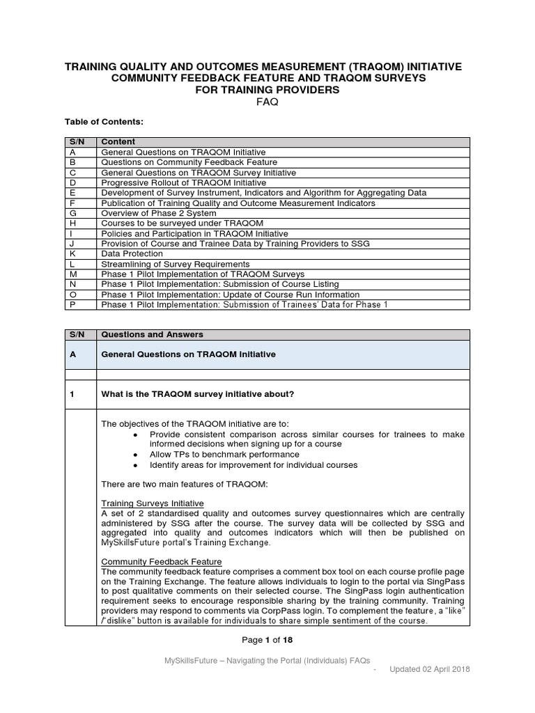 TPs - TRAQOM FAQs - SSG - 20140402 - V02final | PDF | Survey ...