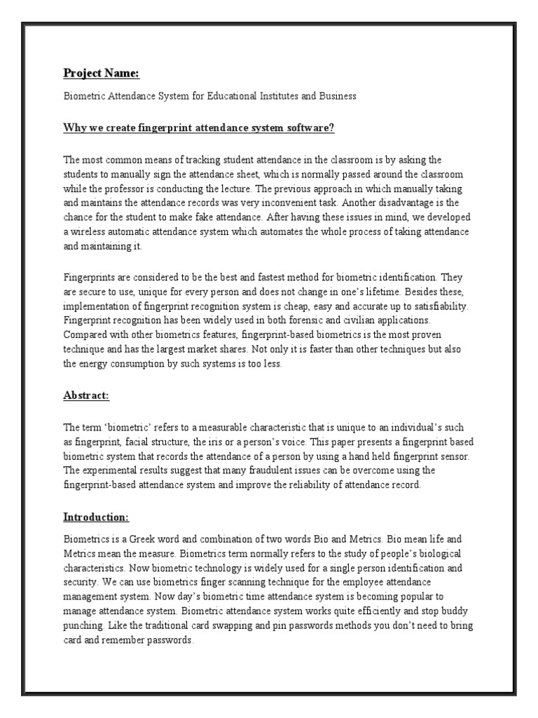 Documentation of Project Biometric Attendance System | PDF | Biometrics | Microcontroller