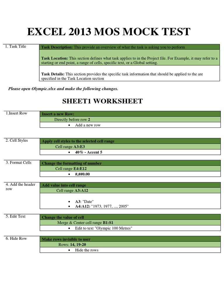 (MOS Excel) Mock Test 1 | PDF | Comma Separated Values | Software
