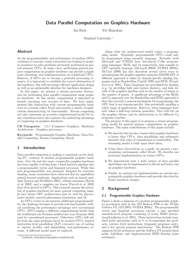 Data Parallel Computation Pdf Graphics Processing Unit Shader