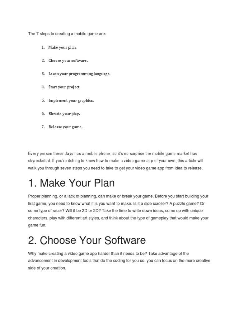 7 Steps to Create a Mobile Game | PDF | Computer Programming | Mobile Game