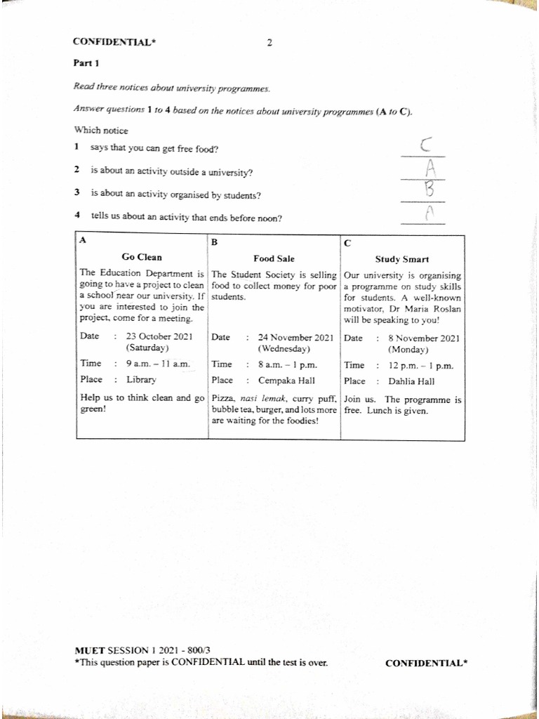 Muet 2021 Session 1 Paper 3 Reading | PDF