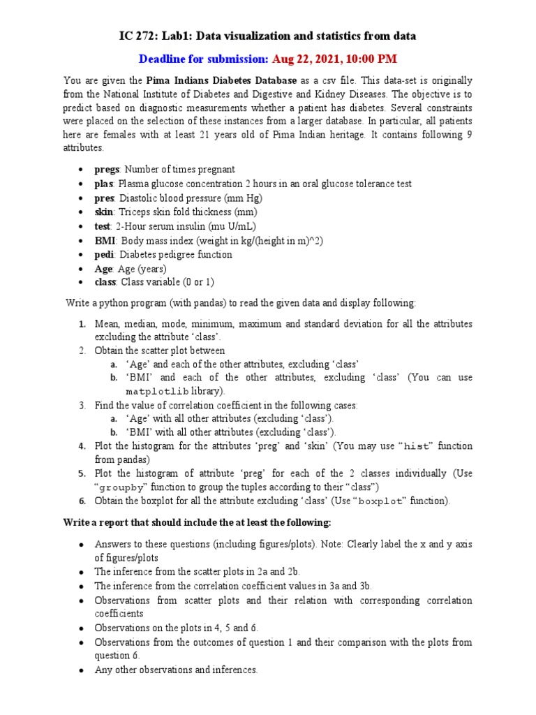 Deadline For Submission:: IC 272: Lab1: Data Visualization and Statistics From Data | Download ...