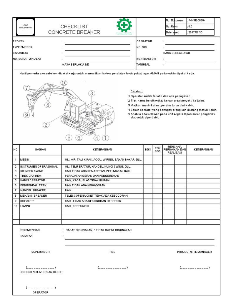 Form Checklist Inspeksi Concrete Breaker | PDF