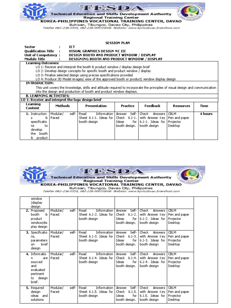 Booth Design Session Plan for ICT | PDF | Design | Test (Assessment)