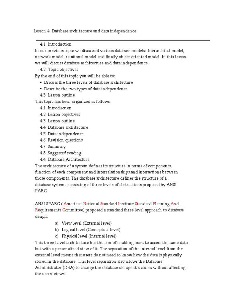 Database Architecture | PDF | Databases | Conceptual Model
