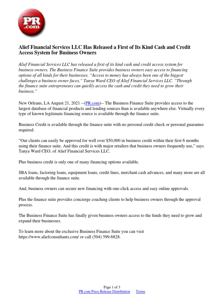 Alief Financial Services LLC Has Released A First of Its Kind Cash and ...