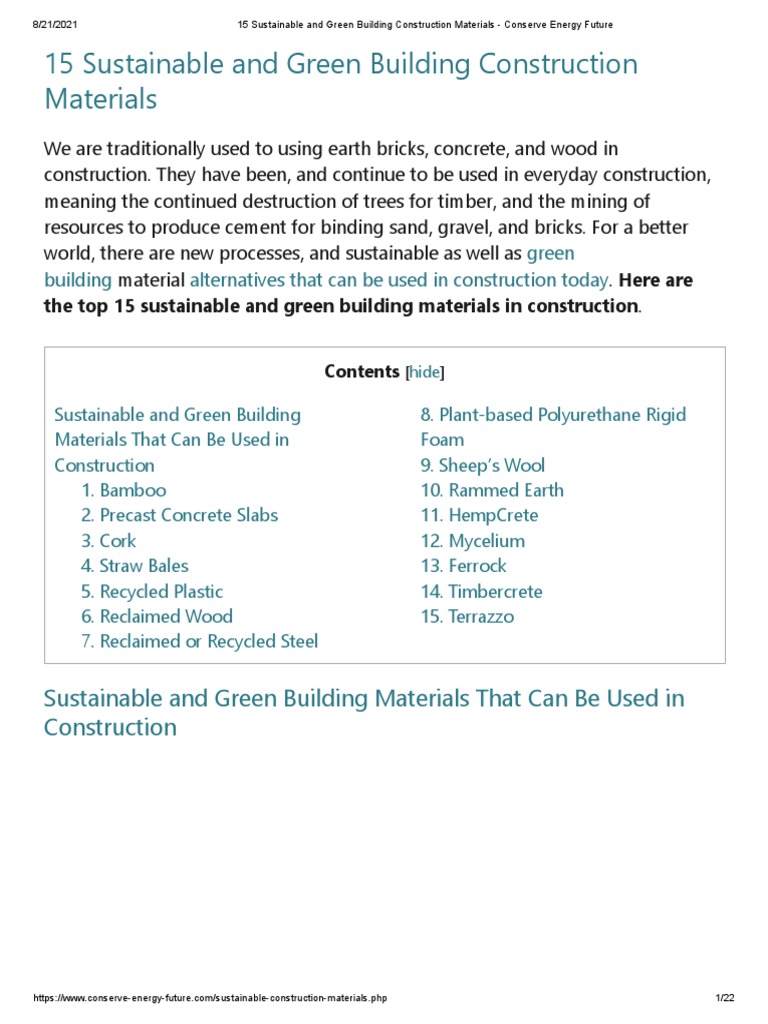 15 Sustainable and Green Building Construction Materials - Conserve ...