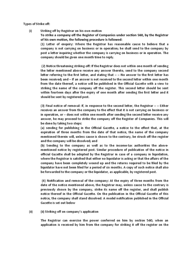To Strike A Company Off The Register of Companies Under Section 560, by ...