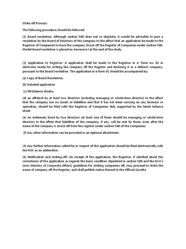 Board Resolution for Company Strike Off | PDF
