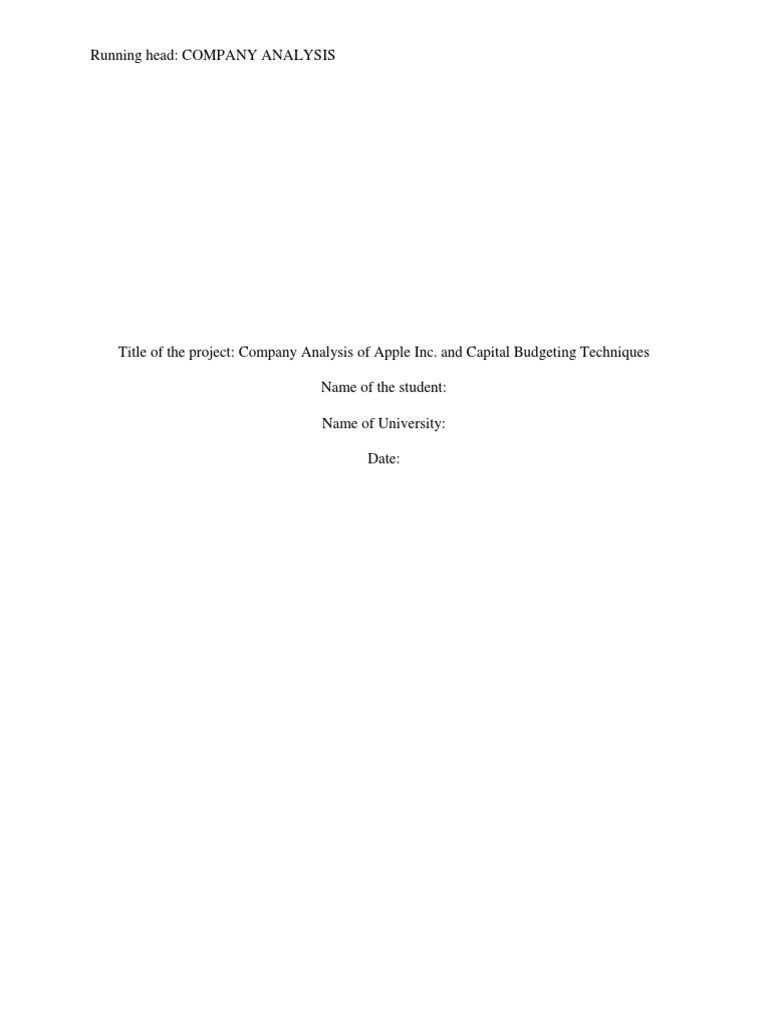 Company Analysis of Apple Inc. and Capital Budgeting Techniques | PDF ...