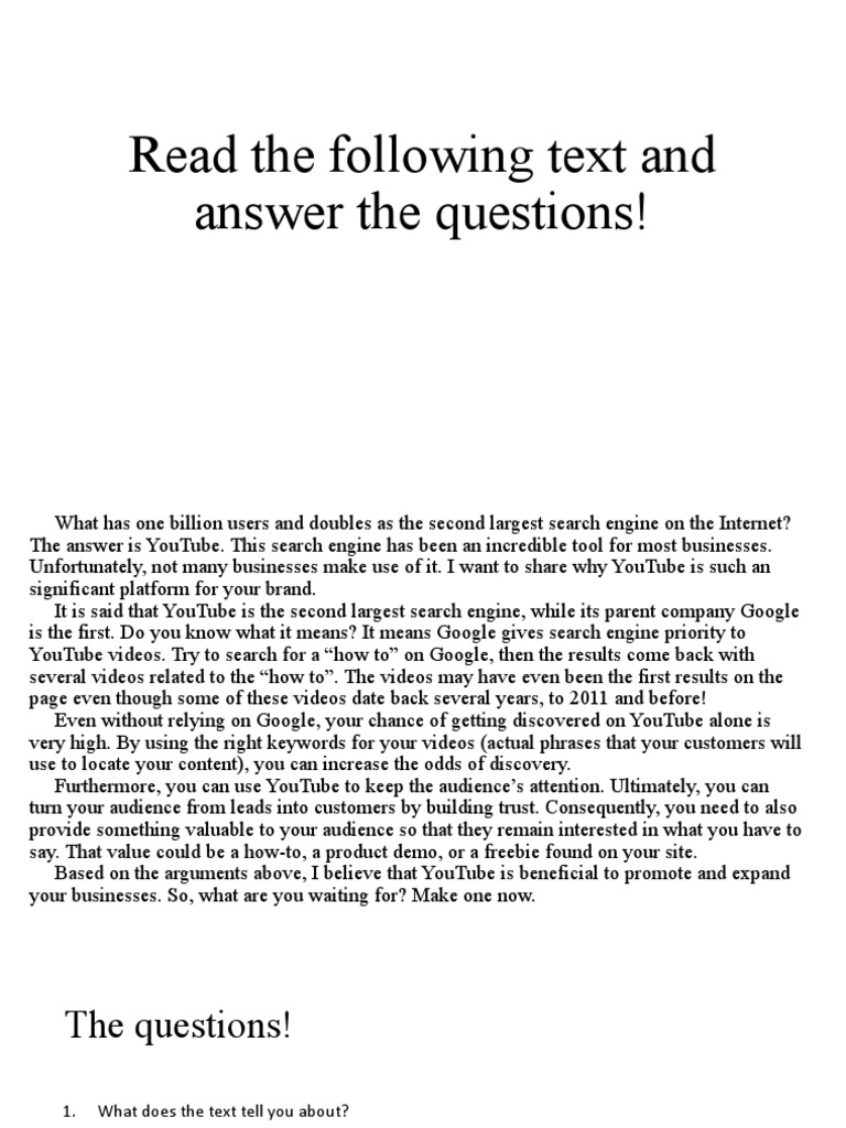 Read The Following Text and Answer The Questions! | PDF | Business ...