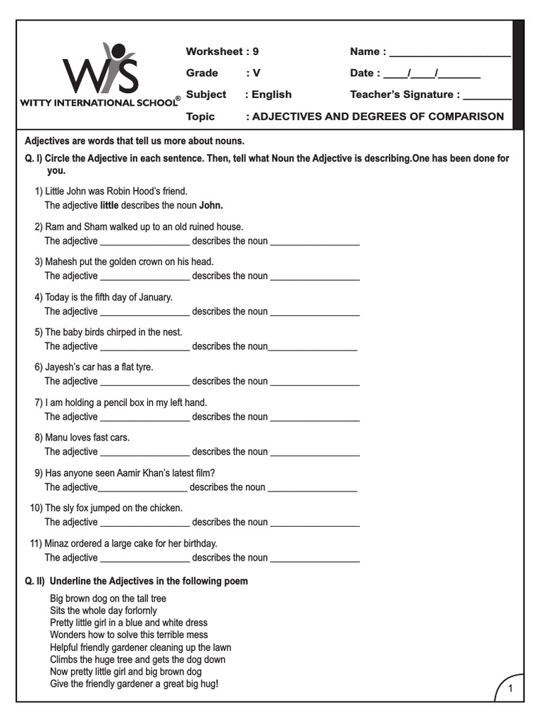 Adjectives and Their Degrees Worksheet | PDF | Adjective | Noun