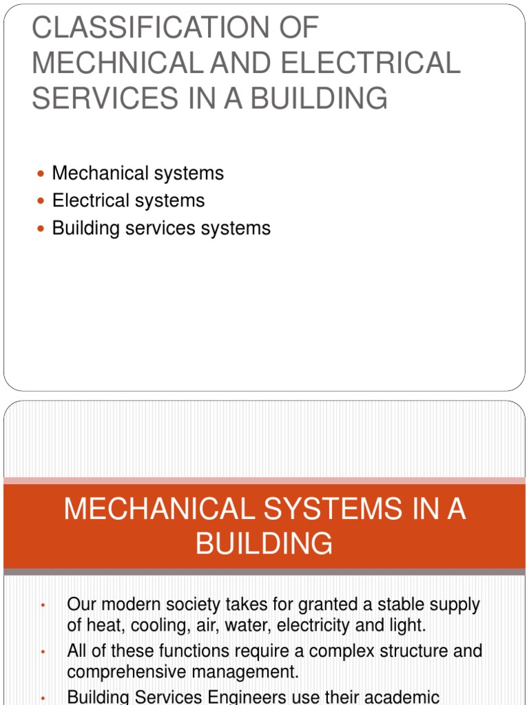 Classification of Mechnical and Electrical Services in A Building | PDF ...