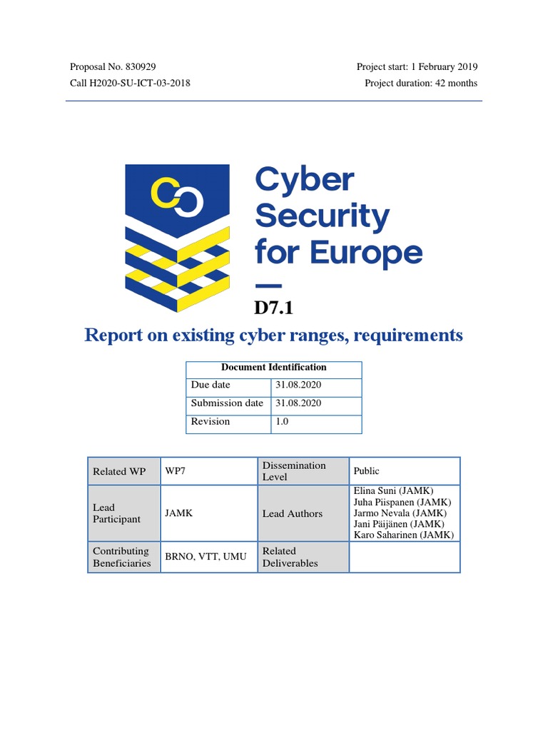 D7.1 Report On Existing Cyber Ranges and Requirement Specification For Federated Cyber Ranges v1 ...