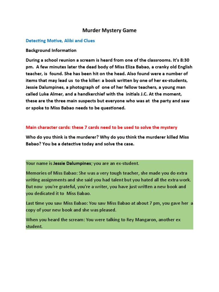 Murder Mystery Game: Detecting Motive, Alibi and Clues | PDF