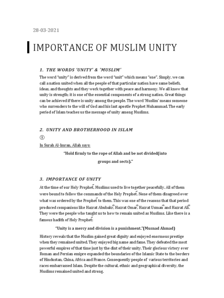 Importance of Muslim Unity | PDF | Muhammad | God In Islam
