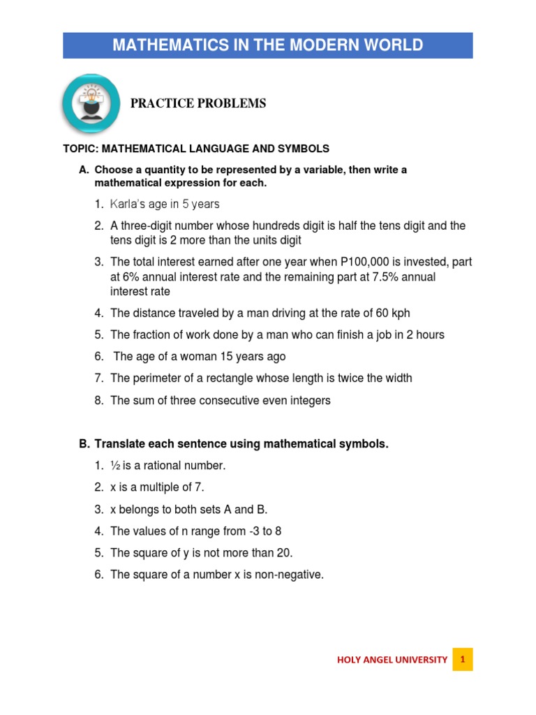 Mathmworld - Module 1 - Practice - Math Language & Symbols | PDF