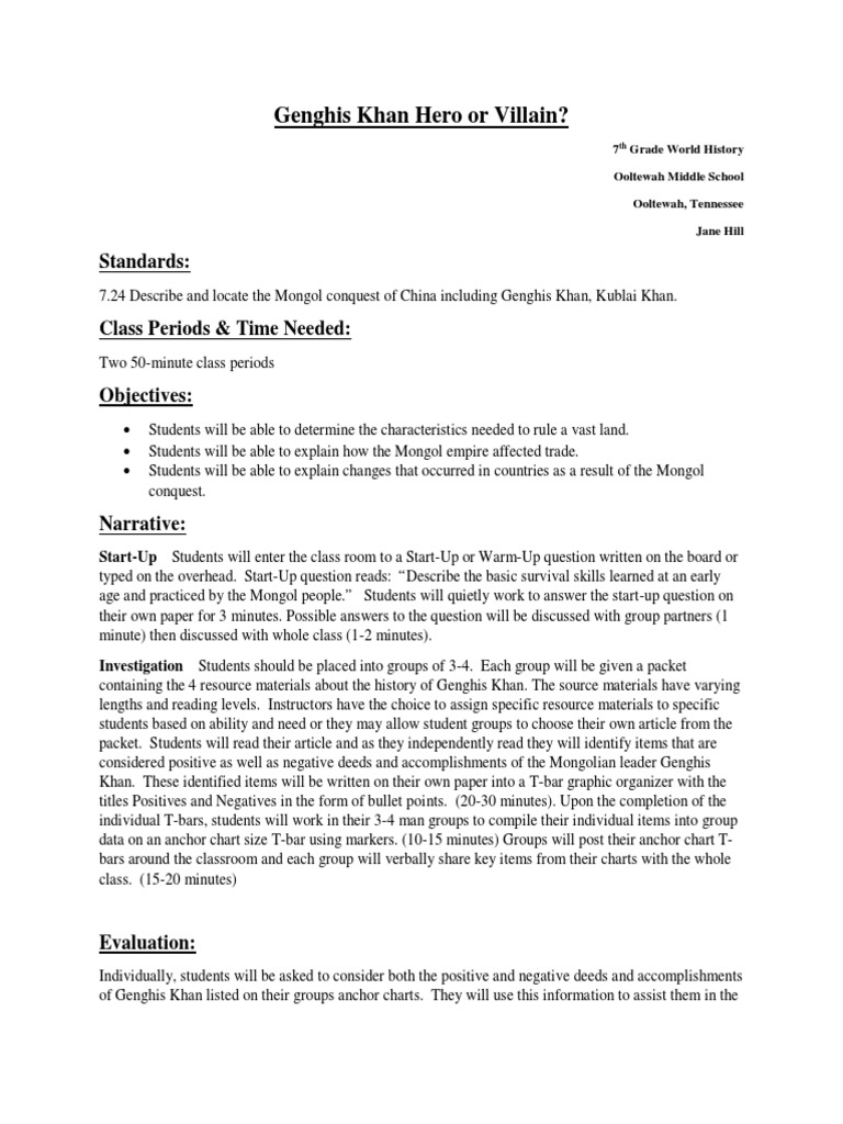 Genghis Khan Hero or Villain?: Standards | PDF | Genghis Khan | Mongols