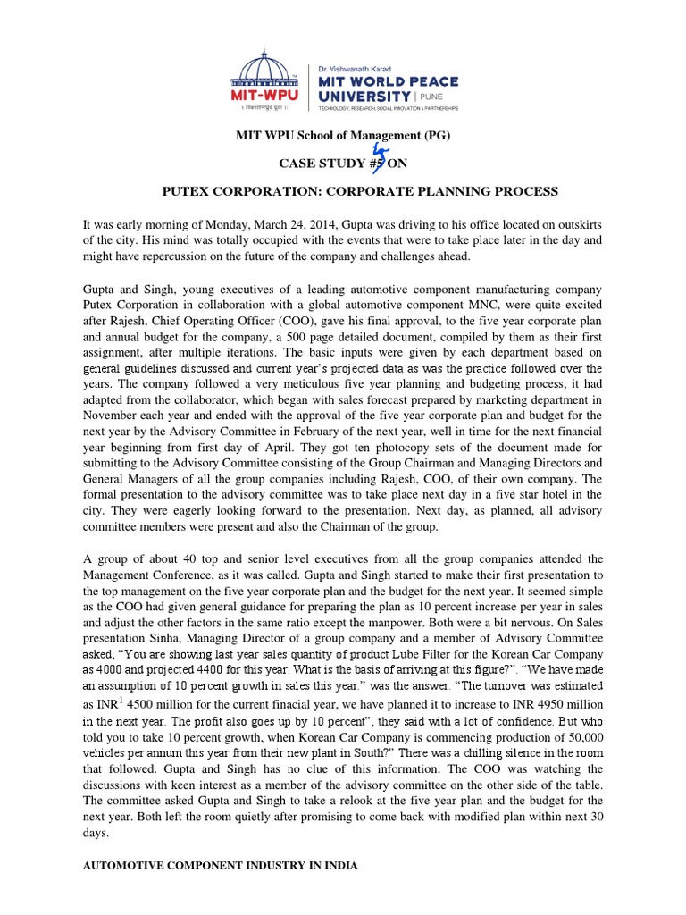 Case Study #5 On Putex Corporation: Corporate Planning Process | PDF ...