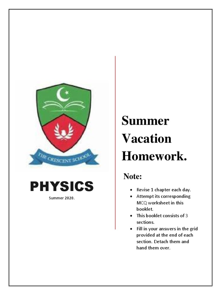 Physics: Summer Vacation Homework | PDF | Temperature | Light