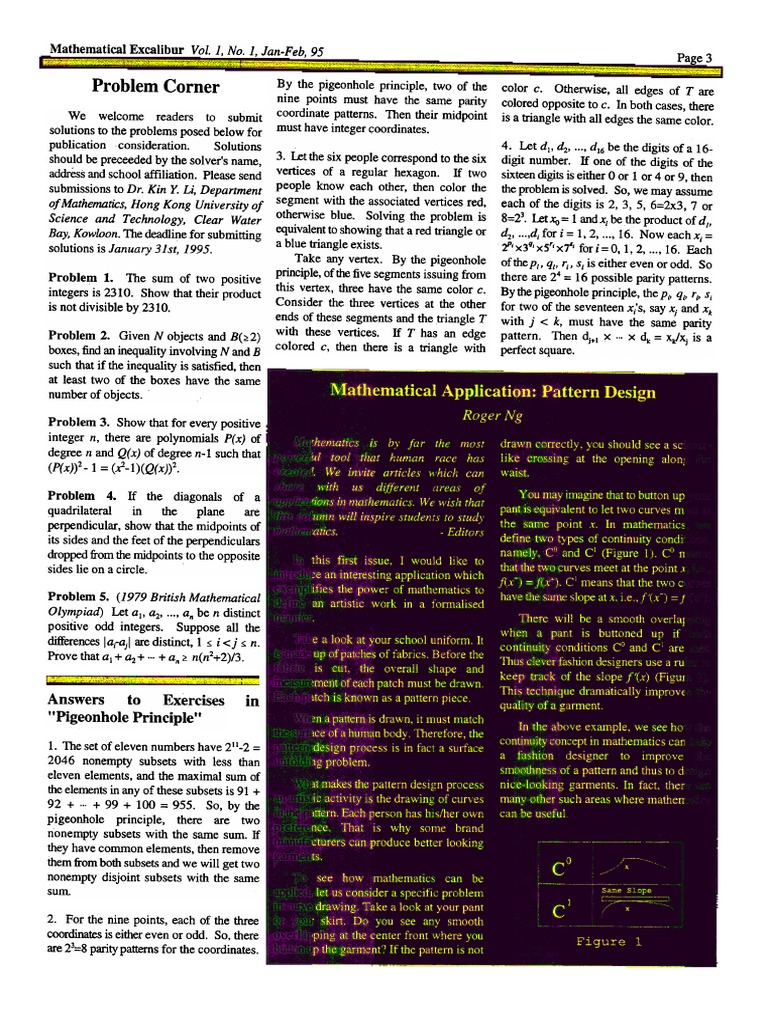 Problem Corner: Mathematical Excalibur Vol. 1, No.1, Lan-Feb, 95 | PDF ...