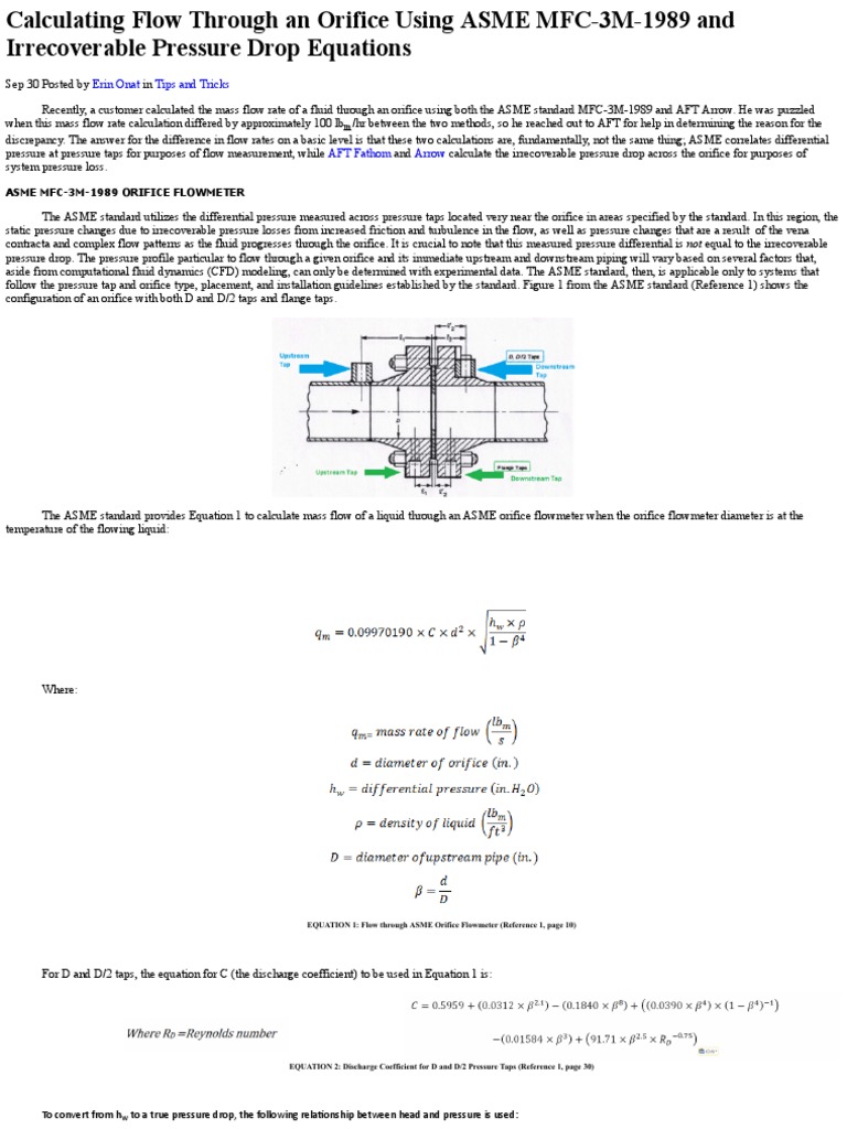 Calculating Flow Through An Orifice Using ASME MFC-3M-1989 and ...
