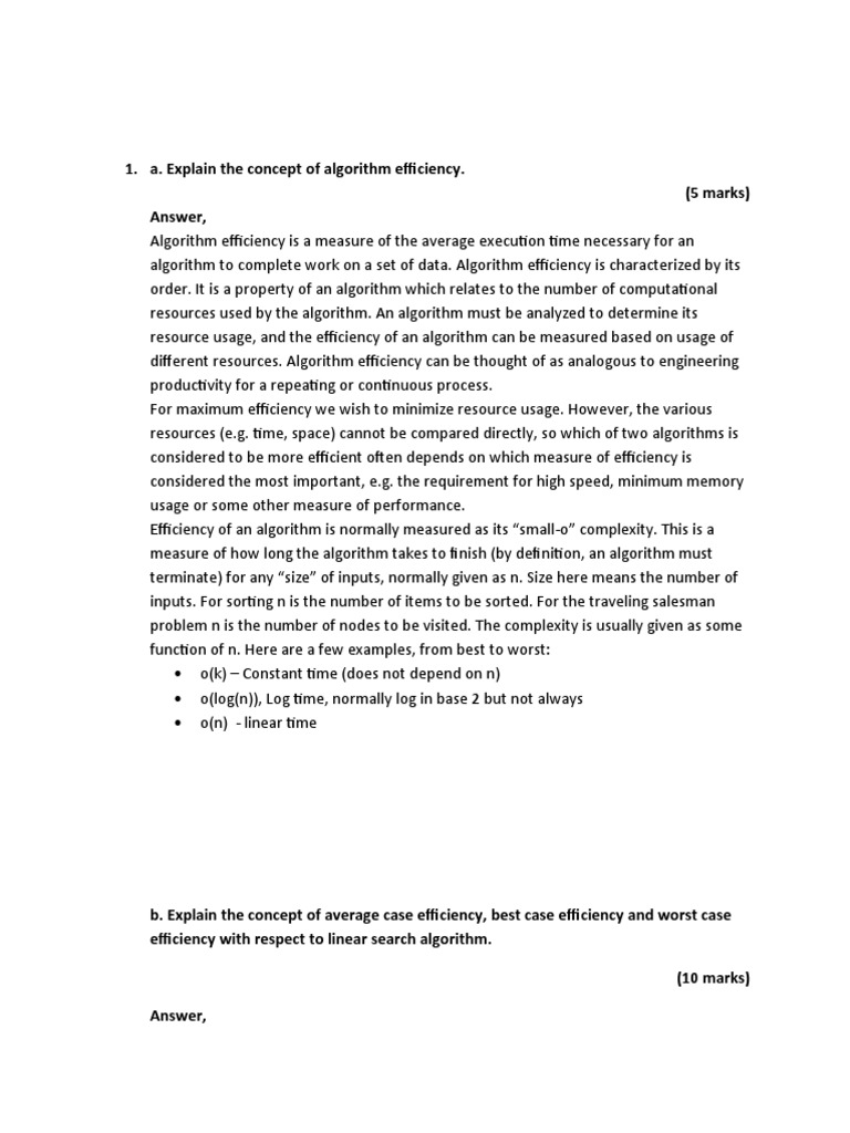 A. Explain The Concept of Algorithm Efficiency. (5 Marks) Answer | PDF ...