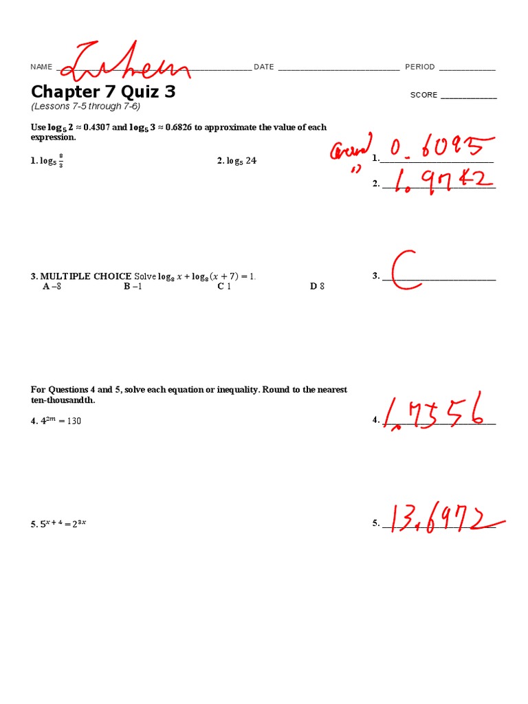 (Alg2) Chapter 7 Quiz 3 | PDF | Computers | Technology & Engineering