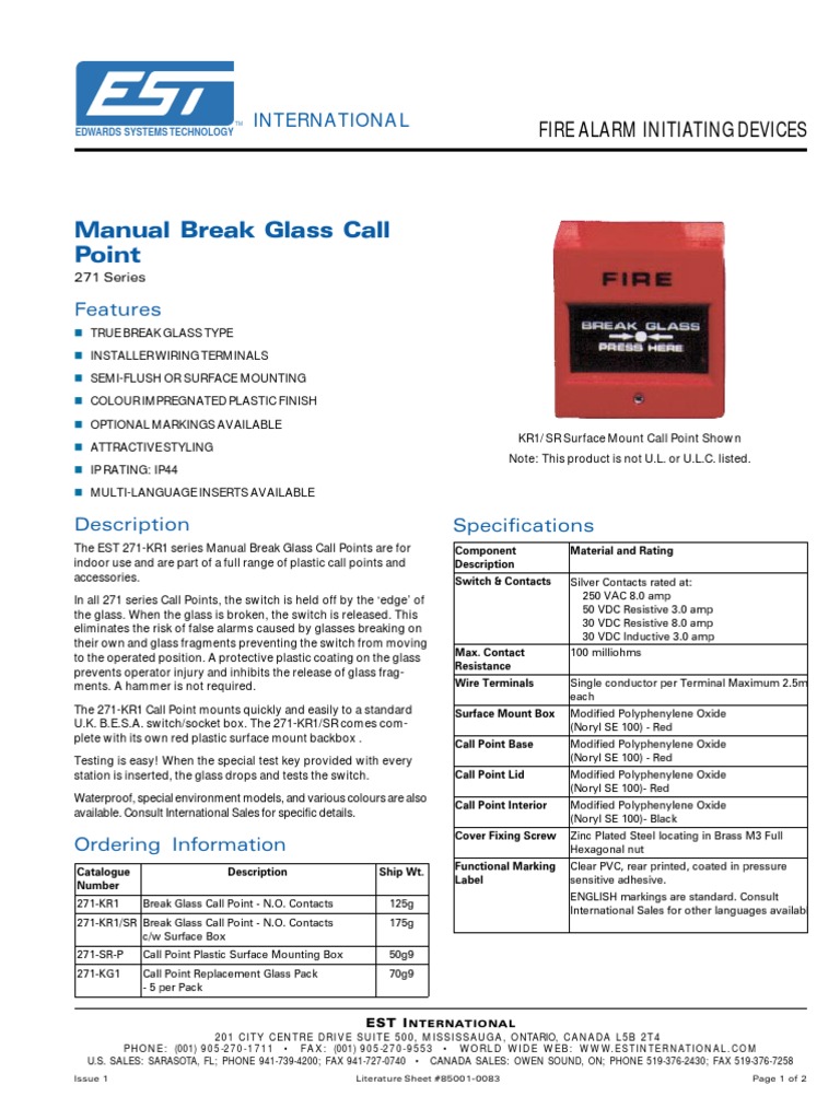 Manual Break Glass Call Point: International | PDF | Switch ...