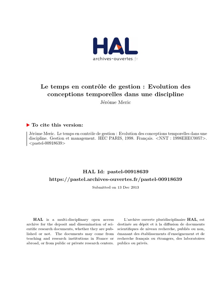 Évolution du temps en contrôle de gestion | PDF | Réalité | Épistémologie