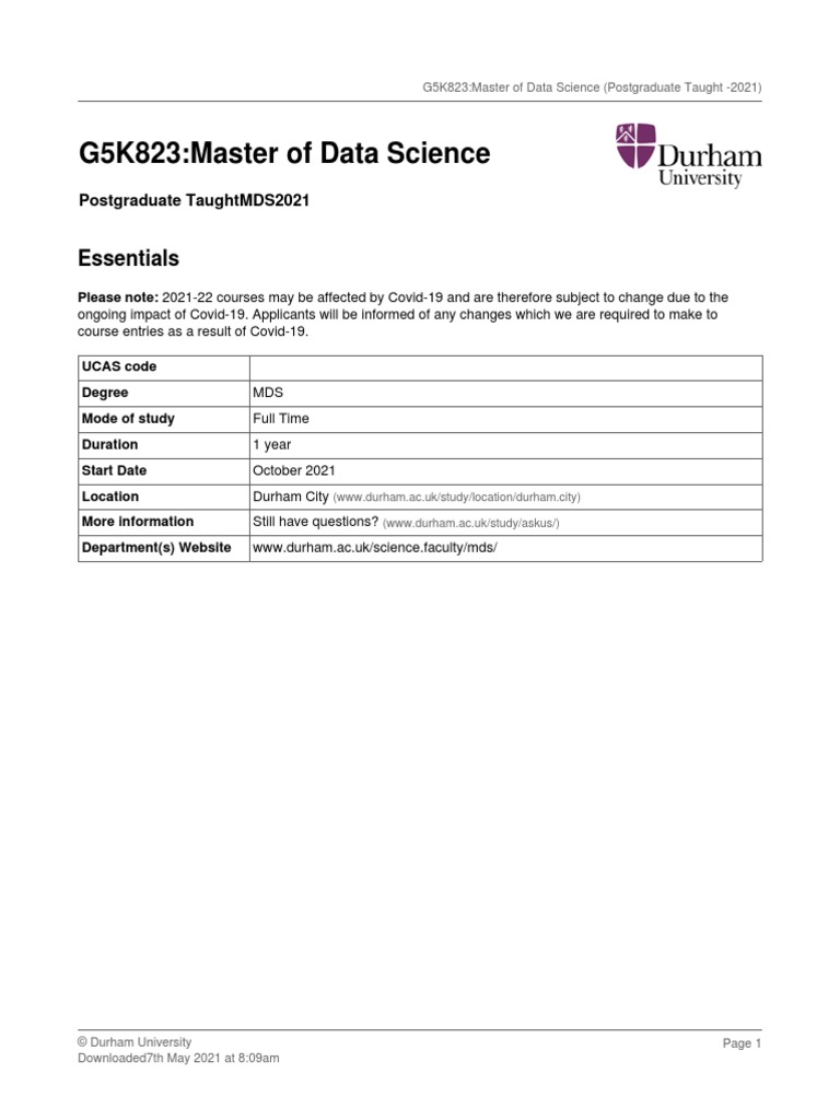 G5K823:Master of Data Science: Essentials | PDF | Postgraduate ...