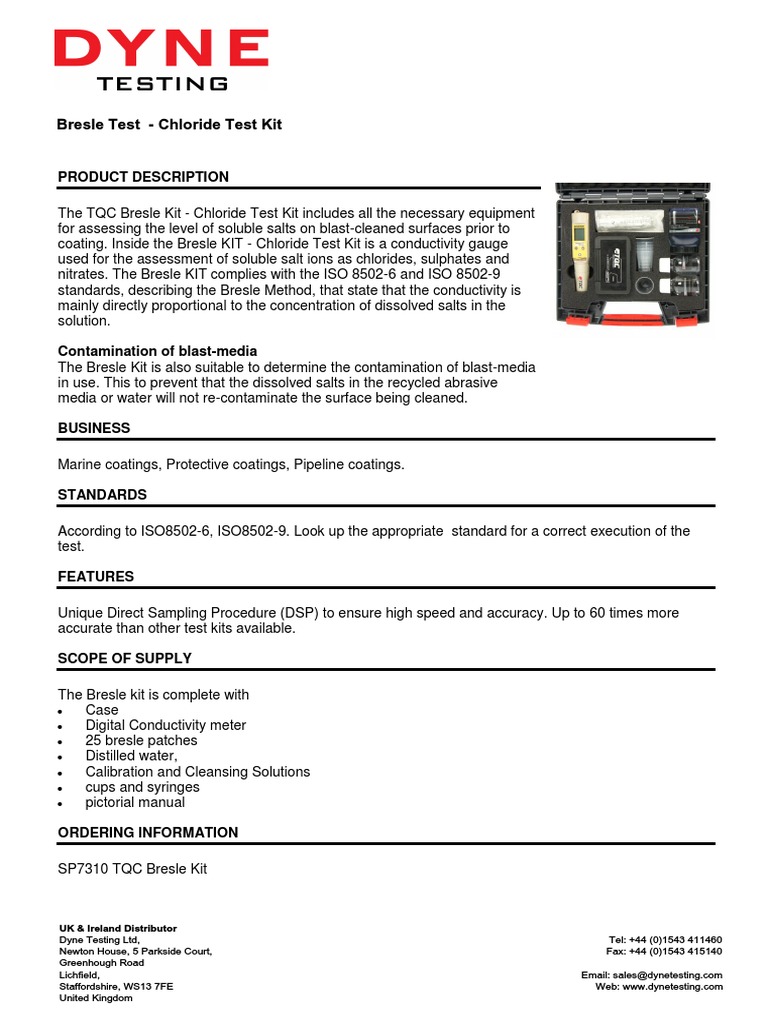 Bresle Test - Chloride Test Kit: Product Description | Download Free ...