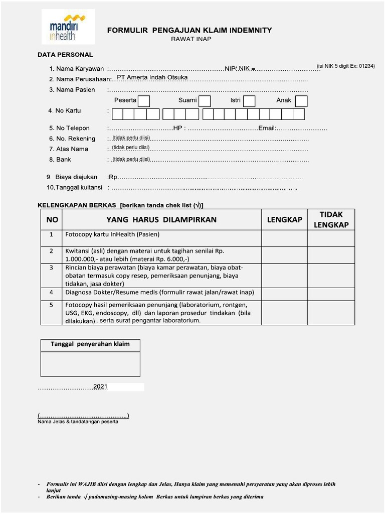 Formulir Rawat Inap Inhealth | PDF