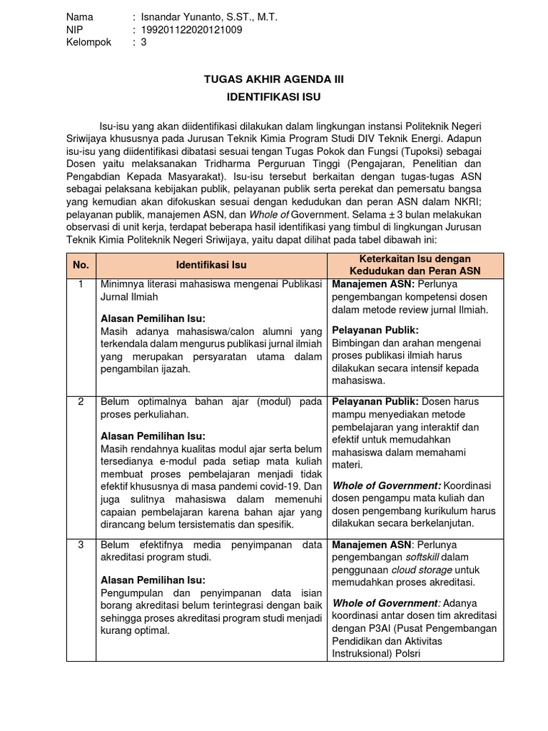 Tugas Akhir Agenda Iii Identifikasi Isu | PDF