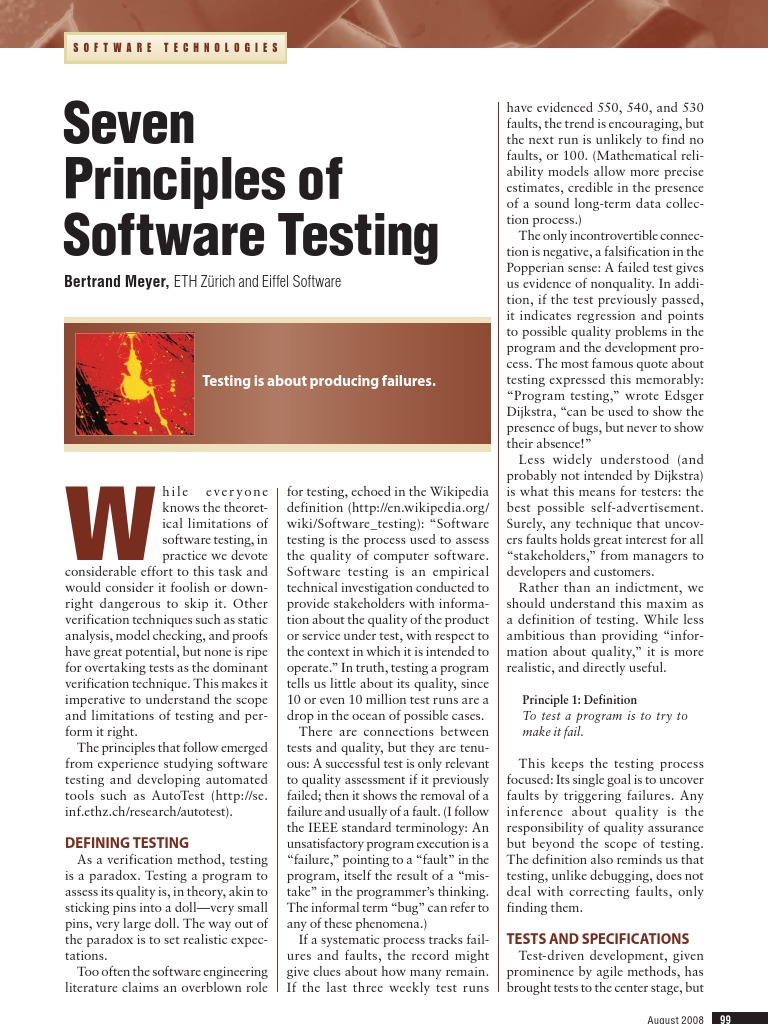 Seven Principles Of Software Testing Software Testing Evaluation Methods 